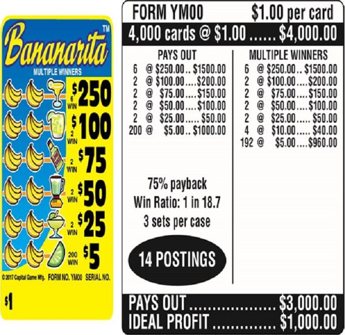 $1.00 Instant Ticket - $250 TOP ($5 Bottom) - Form # YM00 Bananarita (3 ...