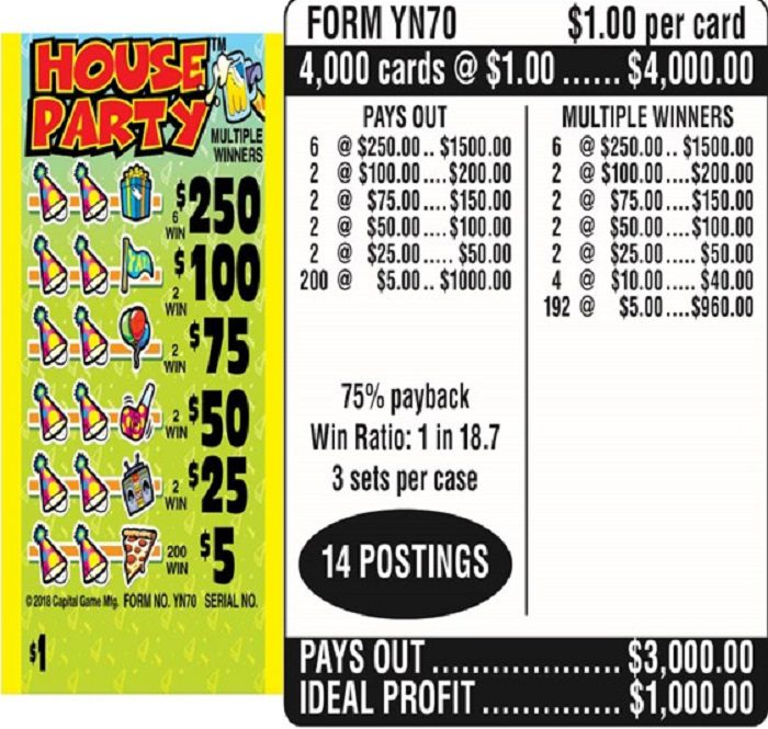 $1.00 Instant Ticket - $250 TOP ($5 Bottom) - Form # YN70 House Party ...