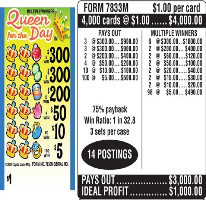 $1.00 Instant Ticket - $300 TOP ($5 Bottom) - Form # 7833M Queen For ...